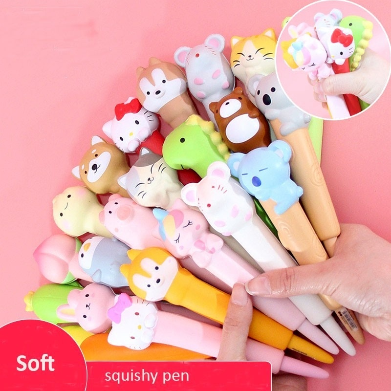 Cartoon Animals Stress Relieves Squishy Gel Pen Creative Squeeze Foam ...