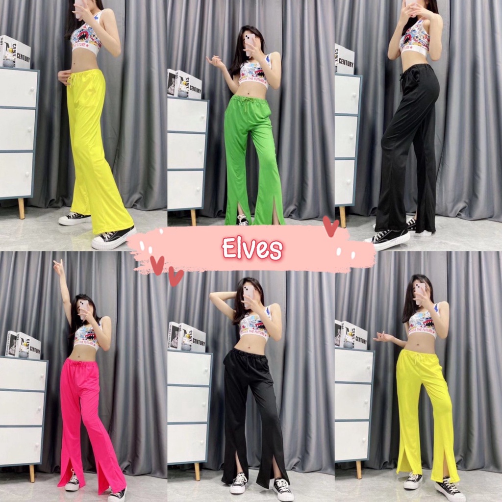 Elves Plain Color Long Pants Bright With A Stylish Slit At The End Of ...