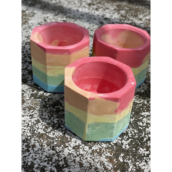 3pcs Mini octagon rainbow pots for small plants and candle making ...