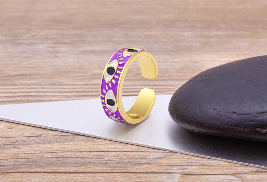 9 Colors Evil Eye Rainbow Ring Adjustable Trendy Handmade Enamel Multi ...