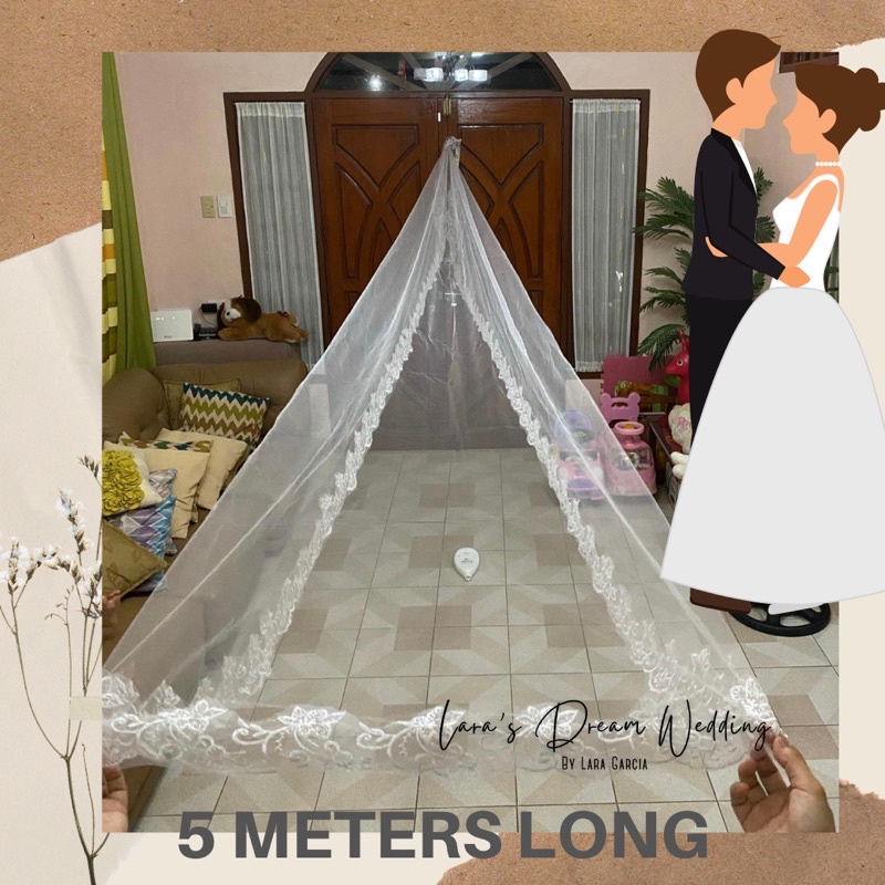 5 Meters SUPER LONG VEIL with Lace CATHEDRAL VEIL | Shopee Philippines