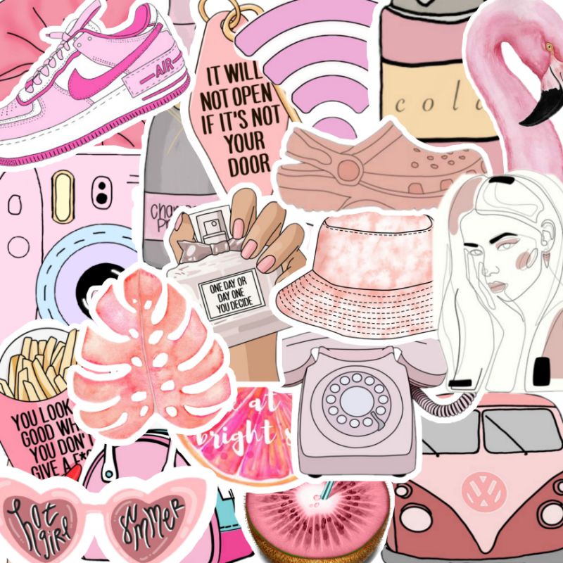 30-50 pcs Pink aesthetic stickers for books design and laptop's ...