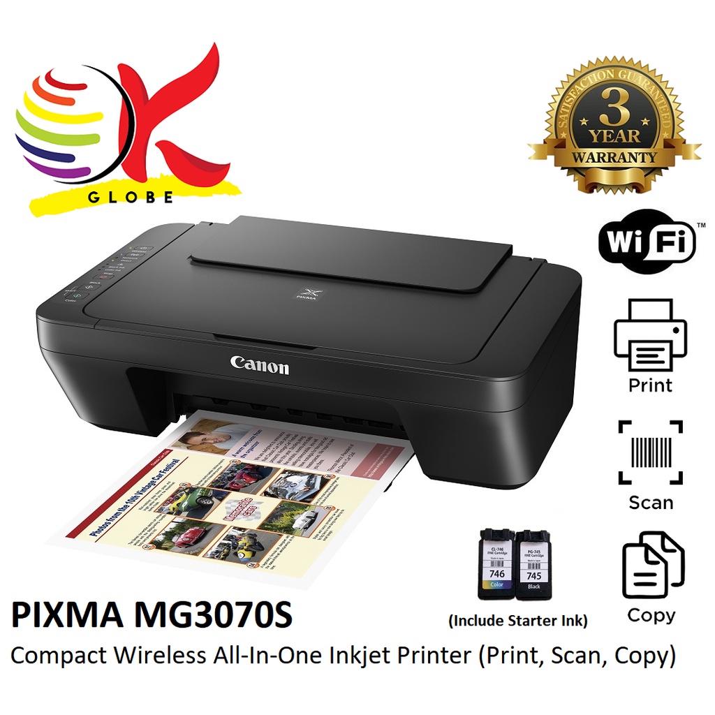 CANON PIXMA MG3070S COMPACT ALL IN ONE WIRELESS INKJET PRINTER WITH ...