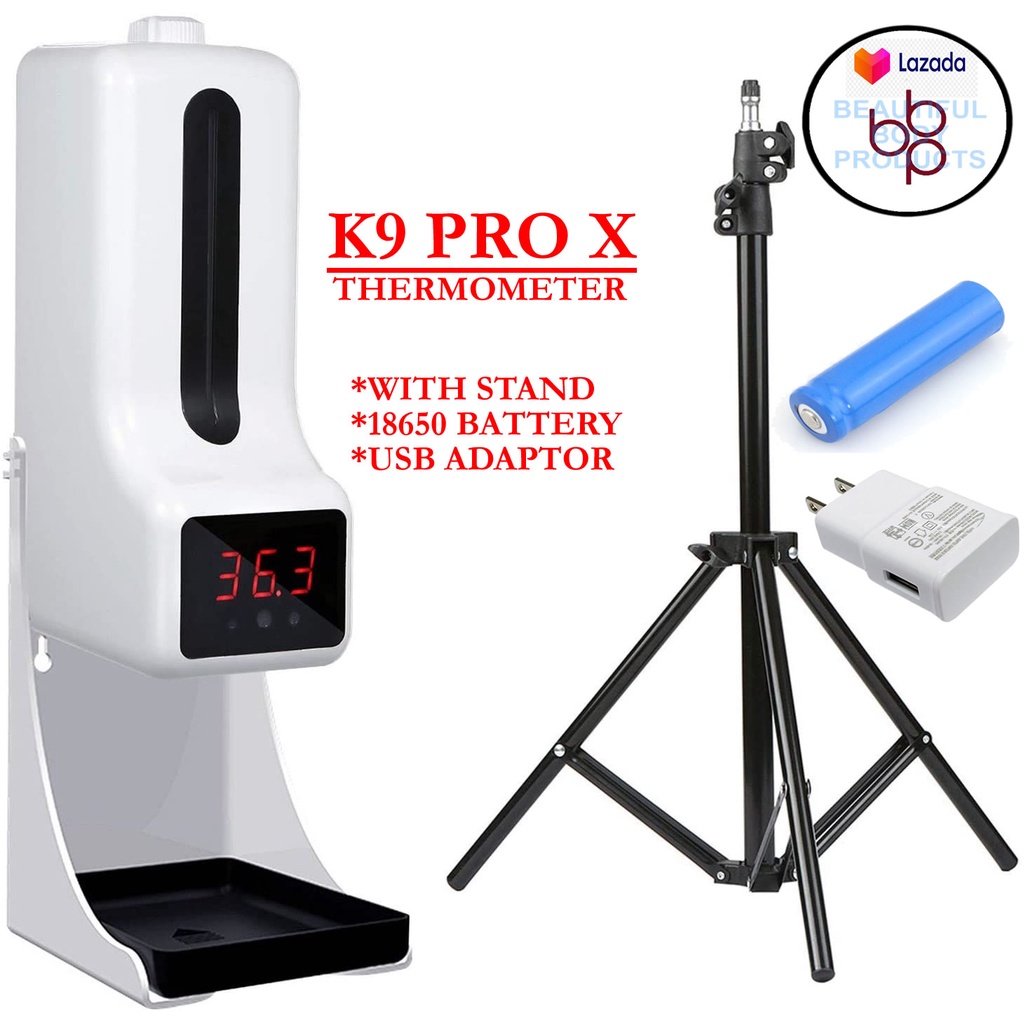 K9 PRO X HAND THERMOMETER, with stand battery 18650 & adaptor, Spray Automatic Alcohol ...