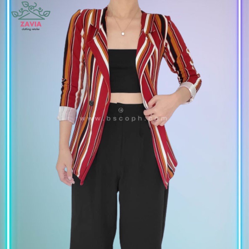 BSCO Red Orange Brown White Stripes Blazer | Shopee Philippines