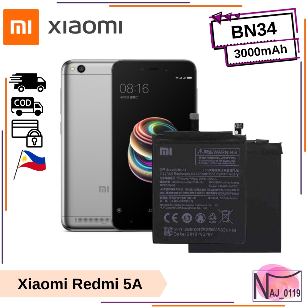 Xiaomi Redmi 5A Original Battery | Model: BN34 (3000mAh) High Quality ...