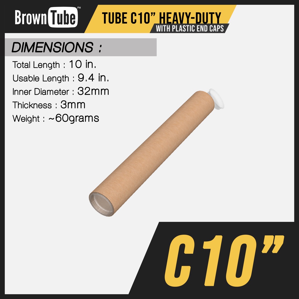 C10 Browntube - 10 inches Poster Tube w/ Lid Mailing Paper (For A4 Long ...