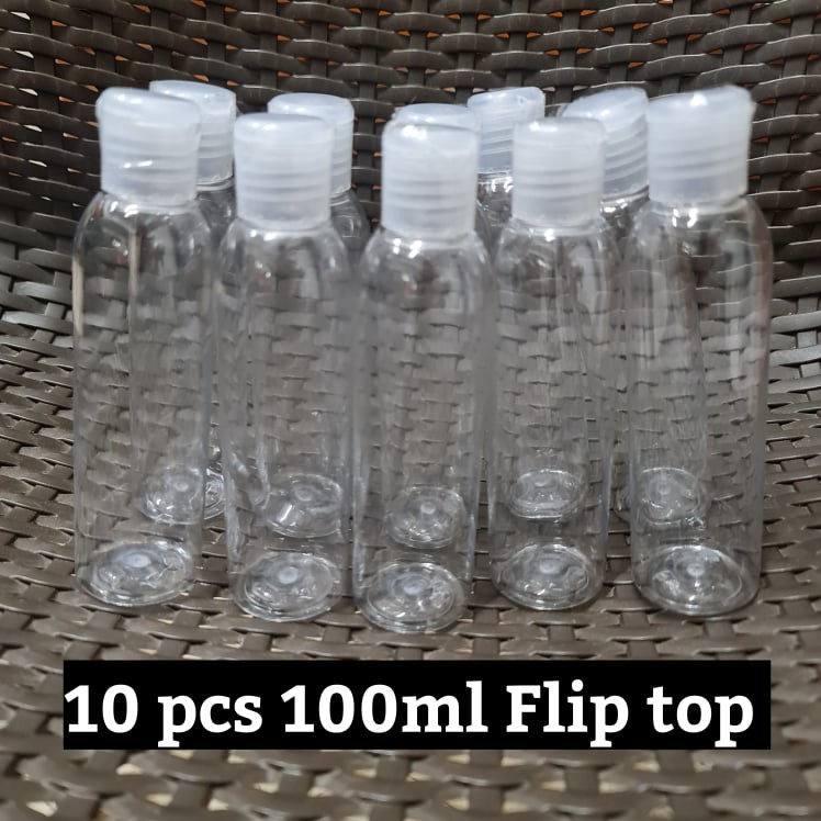 10 PCS 100ml /250ml Clear boston CYLINDRICAL flip top cap CLEAR bottle ...
