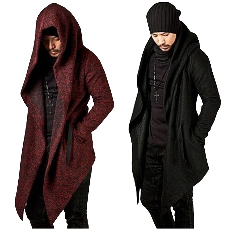 Men Hooded Outerwear Punk Gothic Irregular Trench Vintage Cloak ...