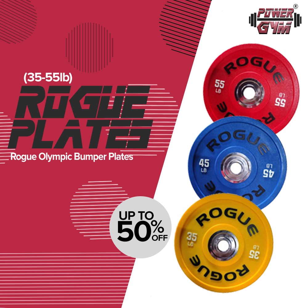 POWERGYM Rubberized Olympic Weight Rubber Rogue Plates 35 45 55 Lbs ...