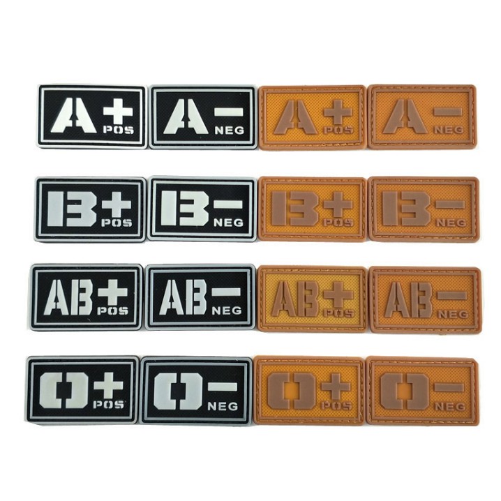 3D PVC Blood Group Badge Velcro a B O AB POS Blood Group Badge for ...