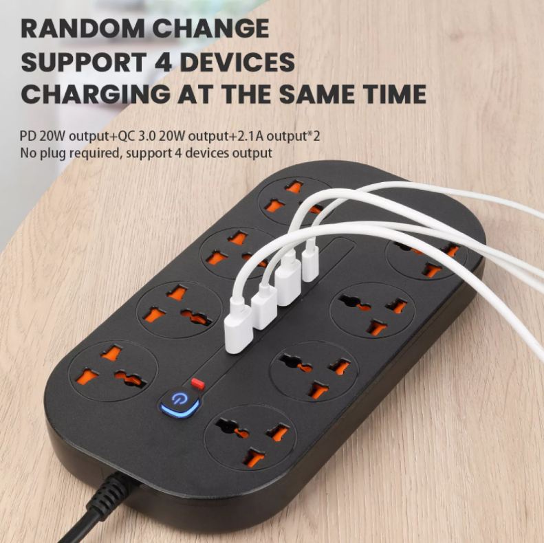 TB-22 8.4A Universal Power Socket Extension With Type-C Port, 8 AC ...
