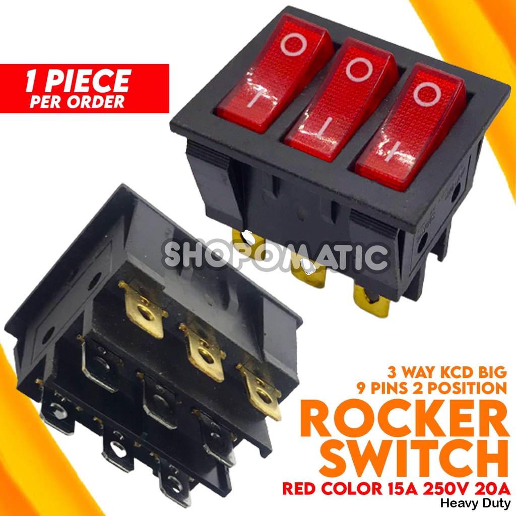 KCD Big Rocker Switches red 3-Way Switch 9 Pin 2 Position 15A 250V 20A ...