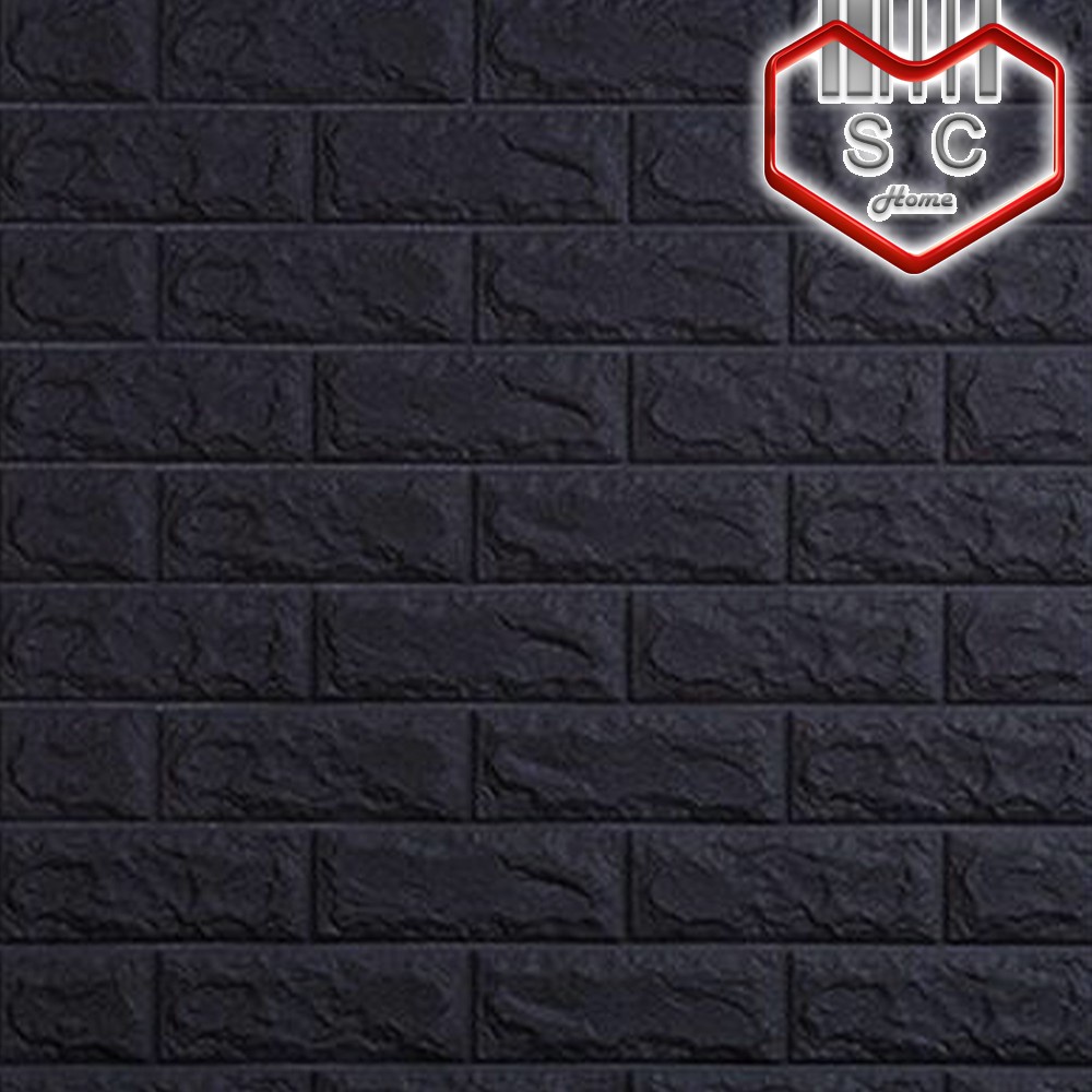 3D Bricks 70cm x 77cm Black Wall Sticker DIY Self Adhesive Foam ...