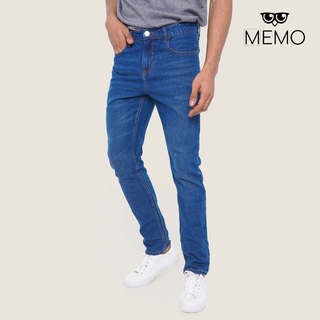 Memo Slim Fit Denim Jeans For Men (Navy Blue) | Shopee Philippines