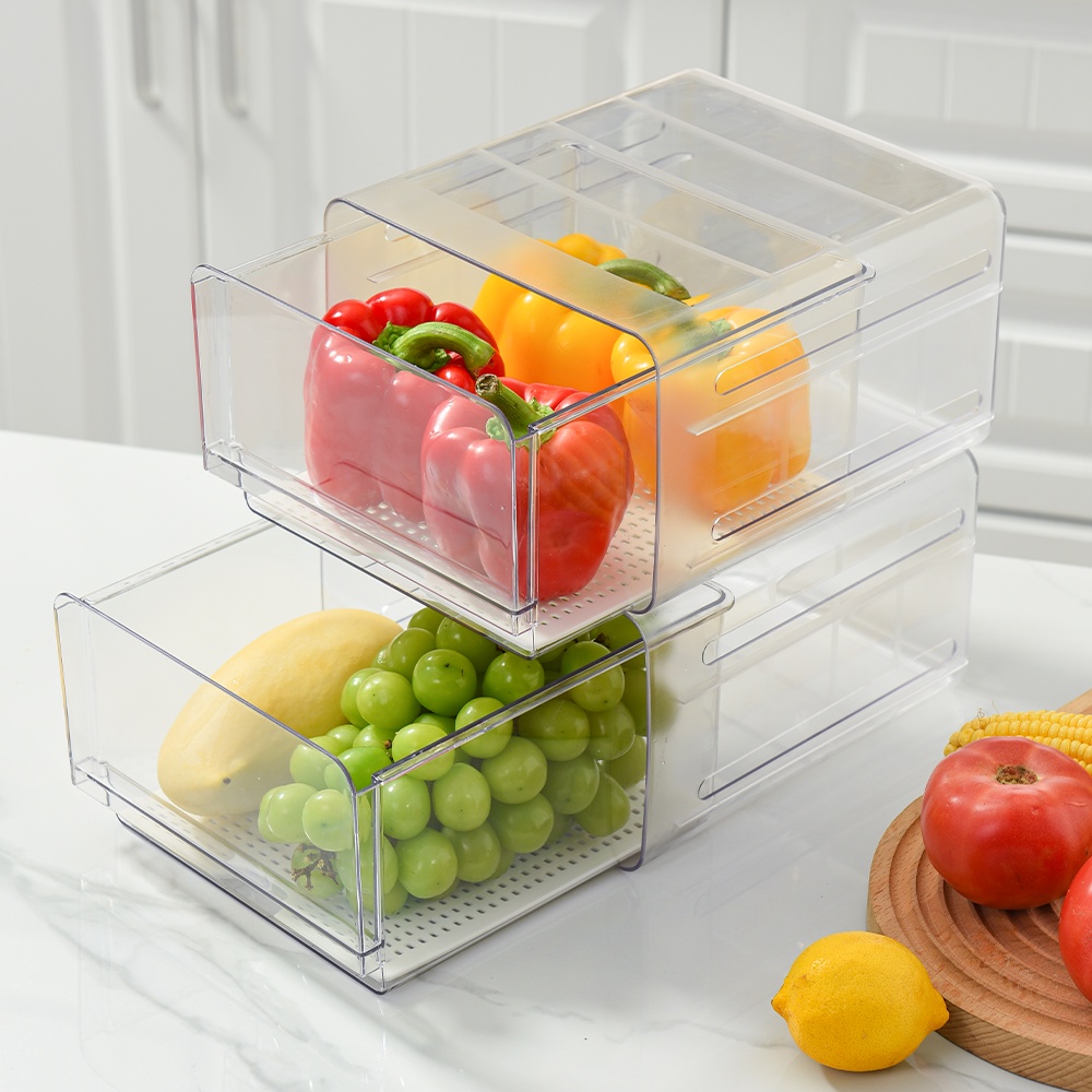 Drawer Type Container Removable Drain Tray Food Storage Fridge ...