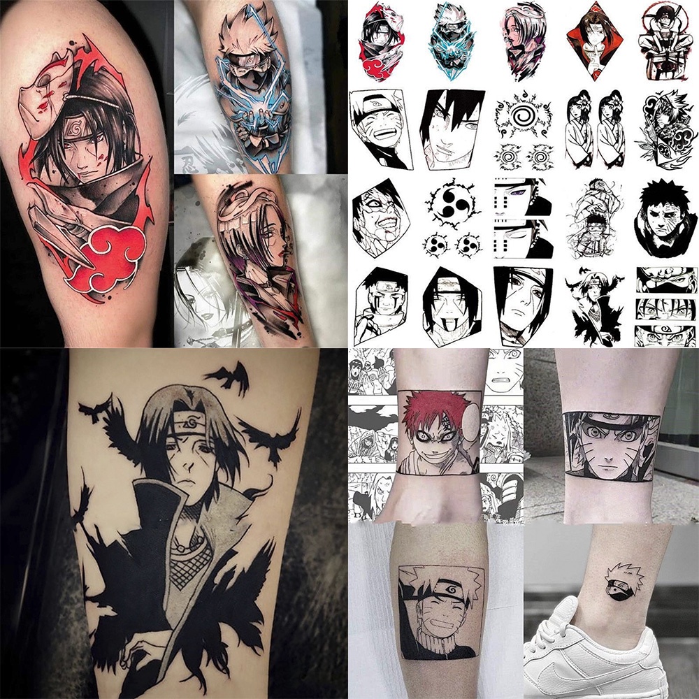 20pcs Tattoo Stickers Anime Cartoon Naruto Black and White Tattoos ...