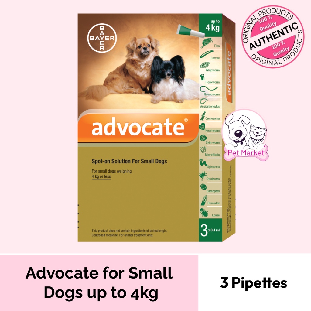 ADVOCATE FOR SMALL DOGS UP TO 4KG (3 PIPETTES) | Shopee Philippines