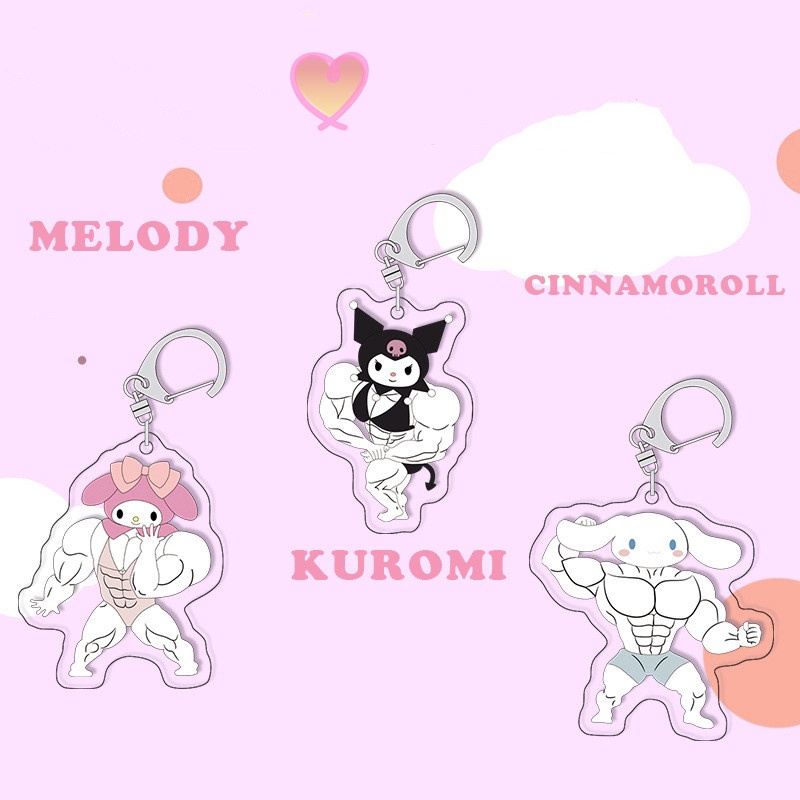 Muscle Kitty Cat Keychain Sanrio Cute Keychain Kuromi Couple ...