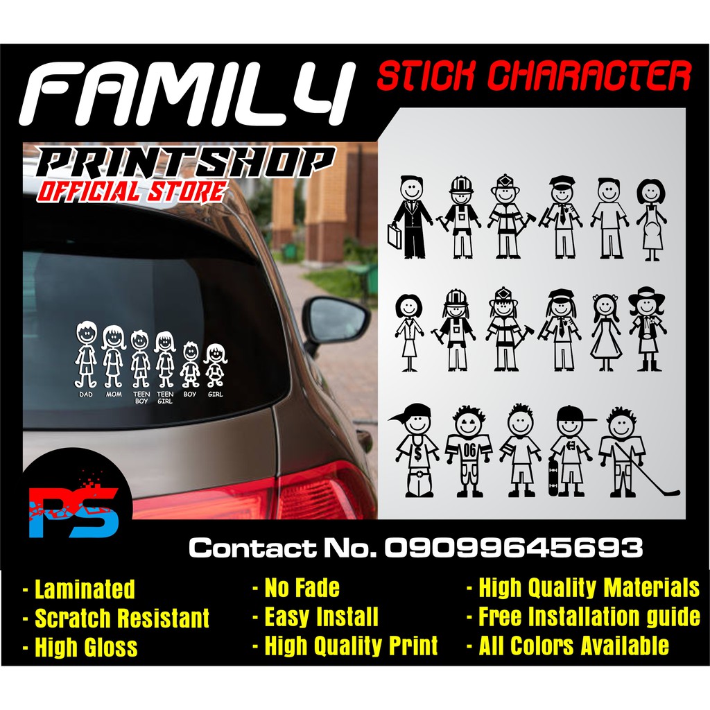 Stick Family Character Car Stickers Decals Cut out Durable and NoFade ...