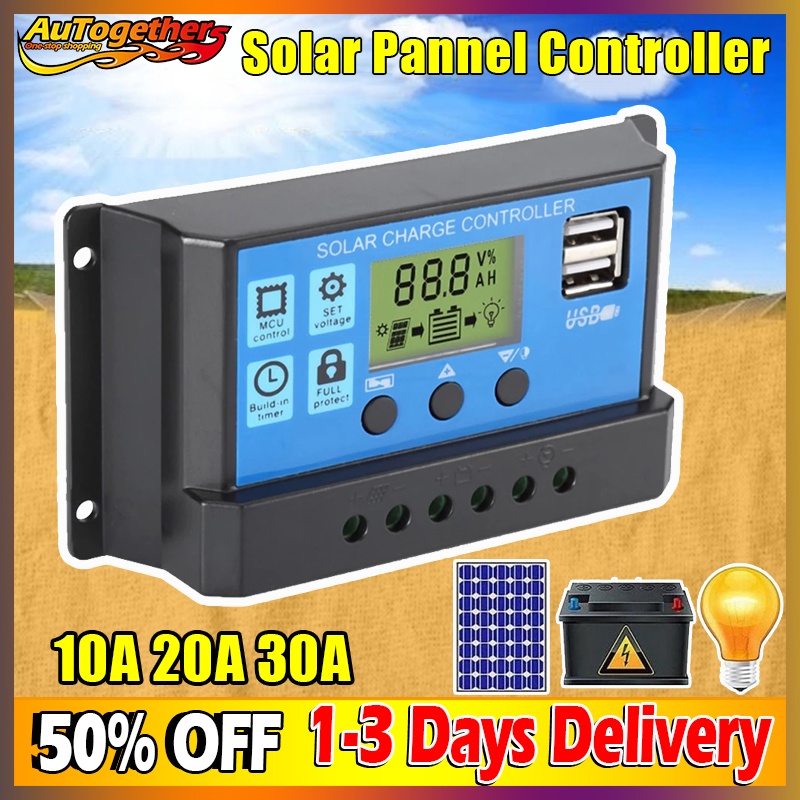 Auto Solar Charge Controller 10A 20A 30A PWM Battery Controllers LCD ...