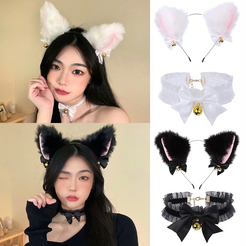 Cute Plush Cat Ears Headband for Women Sexy Bell Animal Hair ...