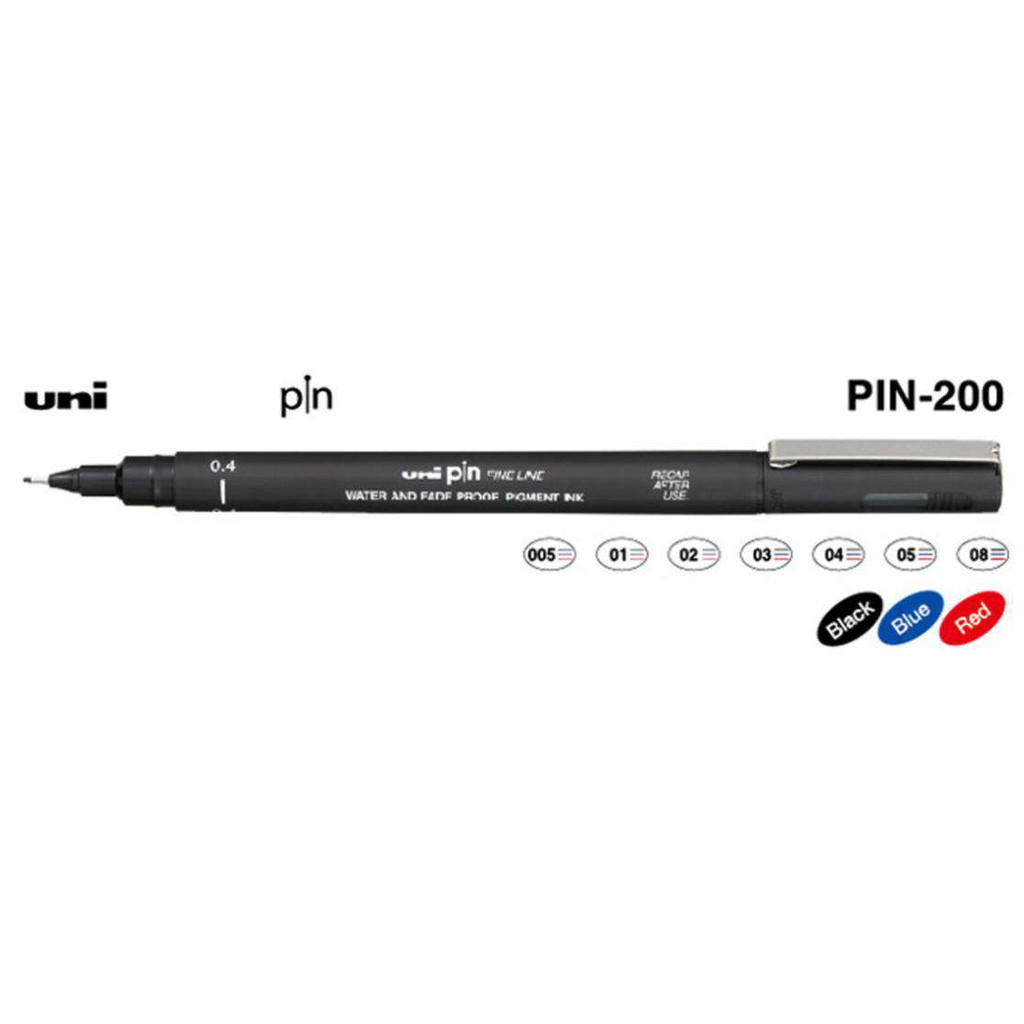 Uni Pin 200 Fine Line Drawing Pen technical Drawing Pen strokes 0.2; 0. ...