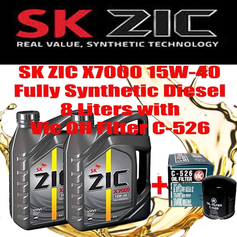 SK ZIC X7000 15W-40 Fully Synthetic Diesel 8 Liters with Vic Oil Filter ...