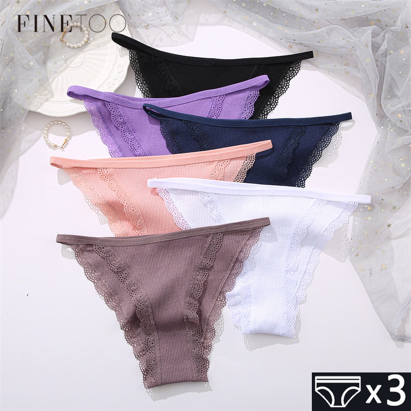 Finetoo 3 Pcs/Set Women Cotton Lace Briefs S-Xl Comfortable Underwear ...