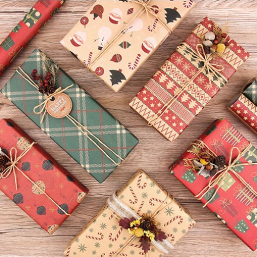 Gift Wrapping Paper 6 Pcs,Kraft Paper 70X50CM with 6 Unique Designs ...