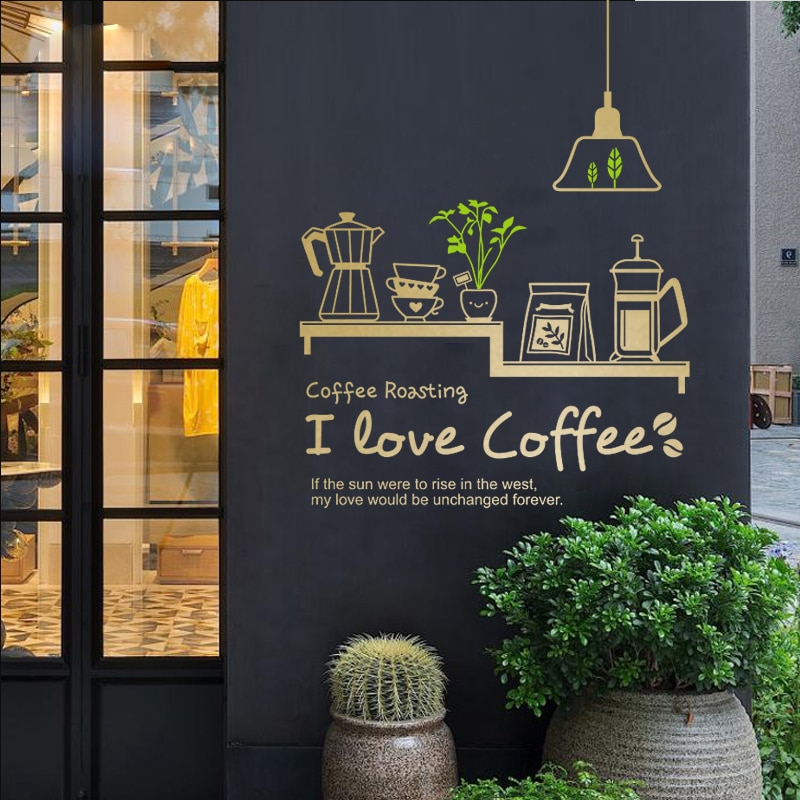 Coffee Shop Sticker Bean Milk tea Decal Cafe Cup Poster Vinyl Art Wall ...