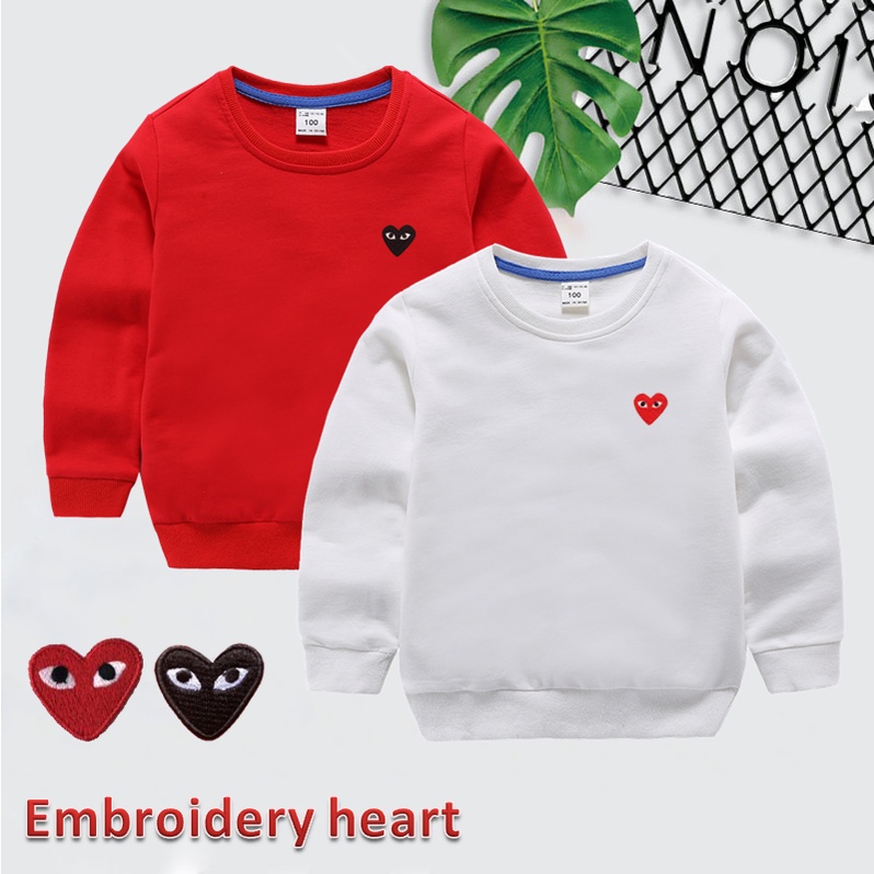 100% Cotton Kids Sweatshirt Embroidery red heart children sweater loose ...