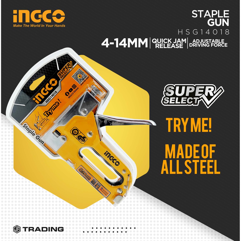 INGCO SUPER SELECT Staple Gun Tacker Upholstery HSG14018 | Shopee ...
