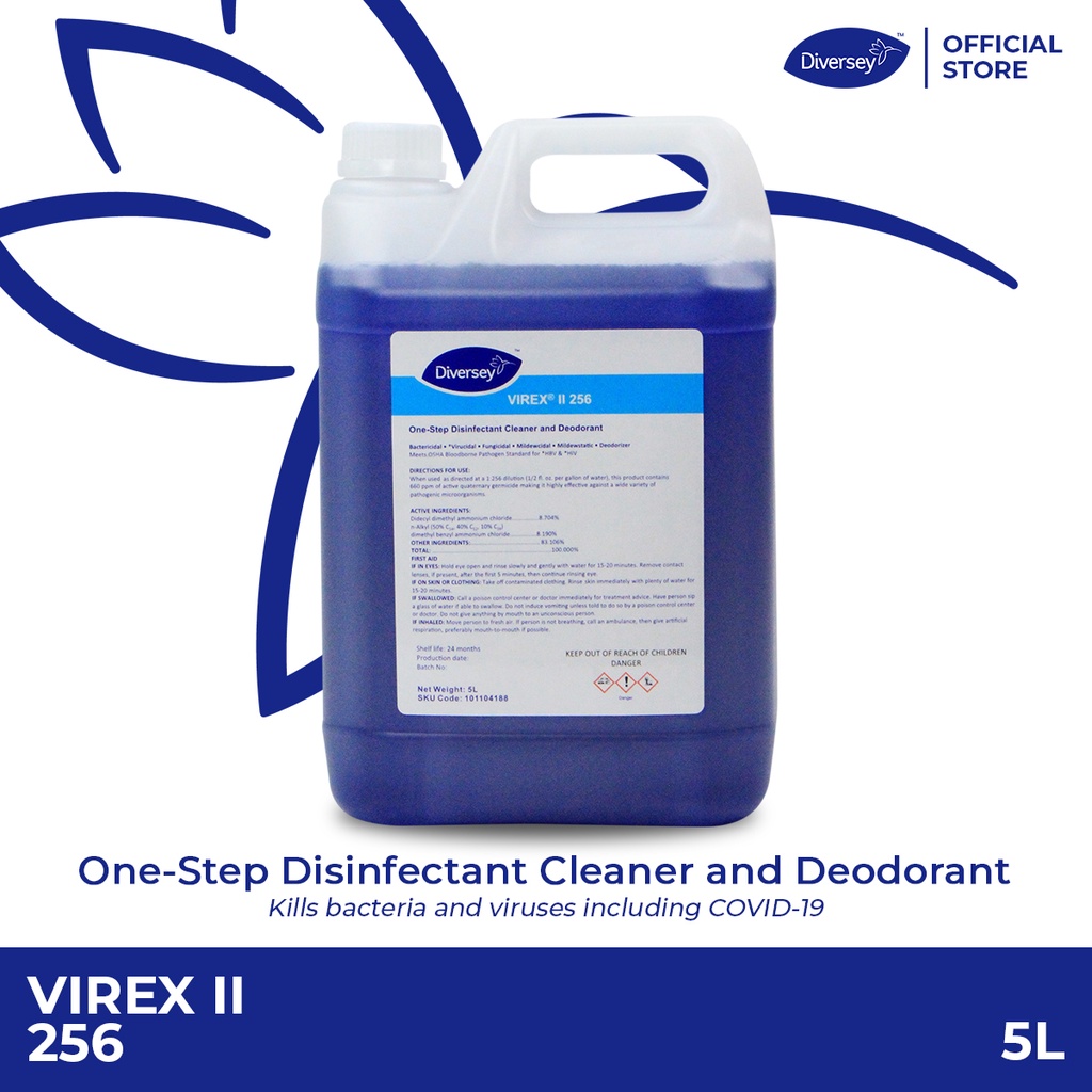 Diversey Virex II 256 One Step Disinfectant Cleaner and Deodorant 5L ...