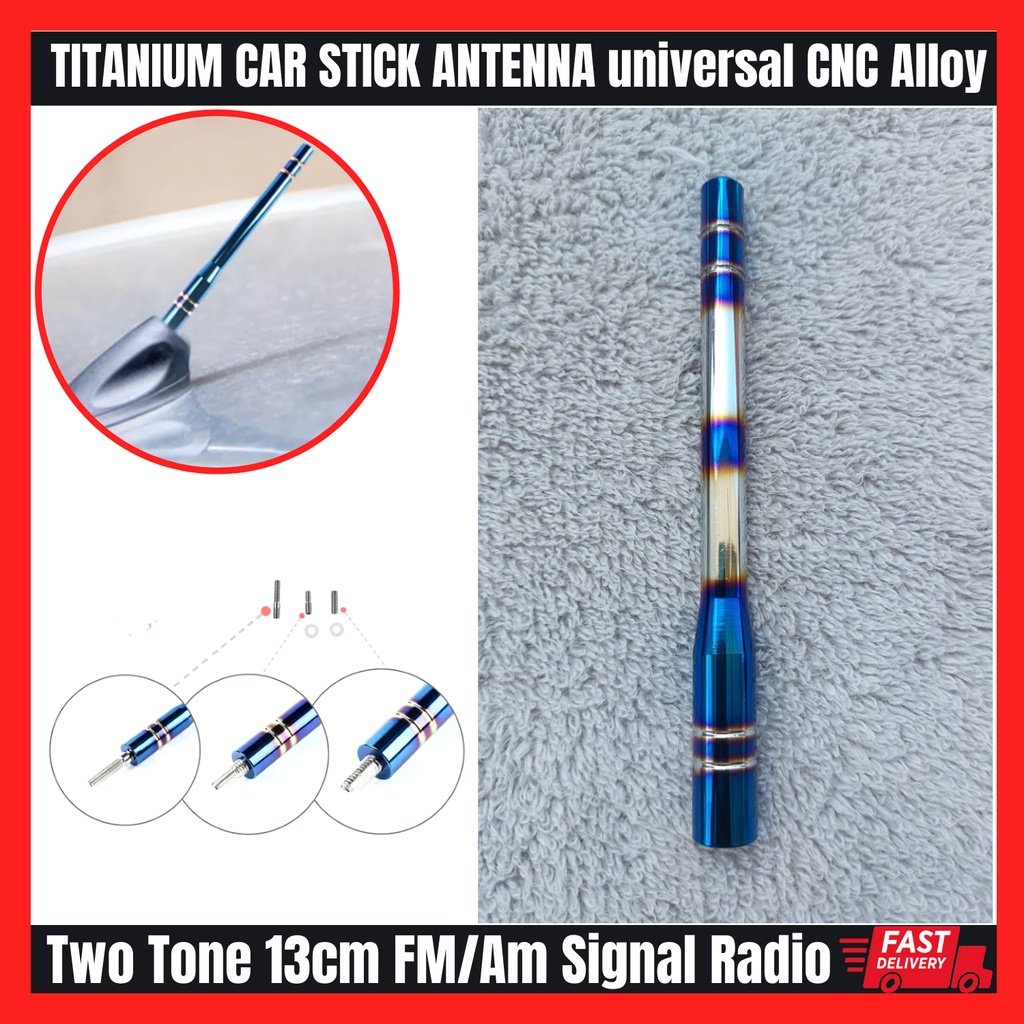 TITANIUM CAR STICK ANTENNA universal CNC Alloy Blue/Silver Two Tone ...