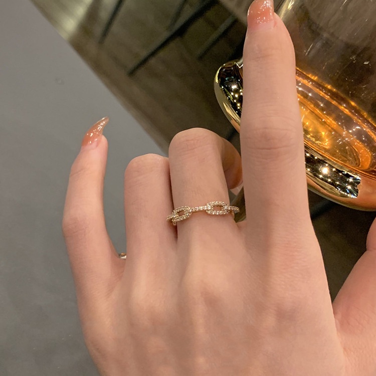 Light Luxury Simple Zircon Chain Ring Gold Thin Open Ring | Shopee Philippines