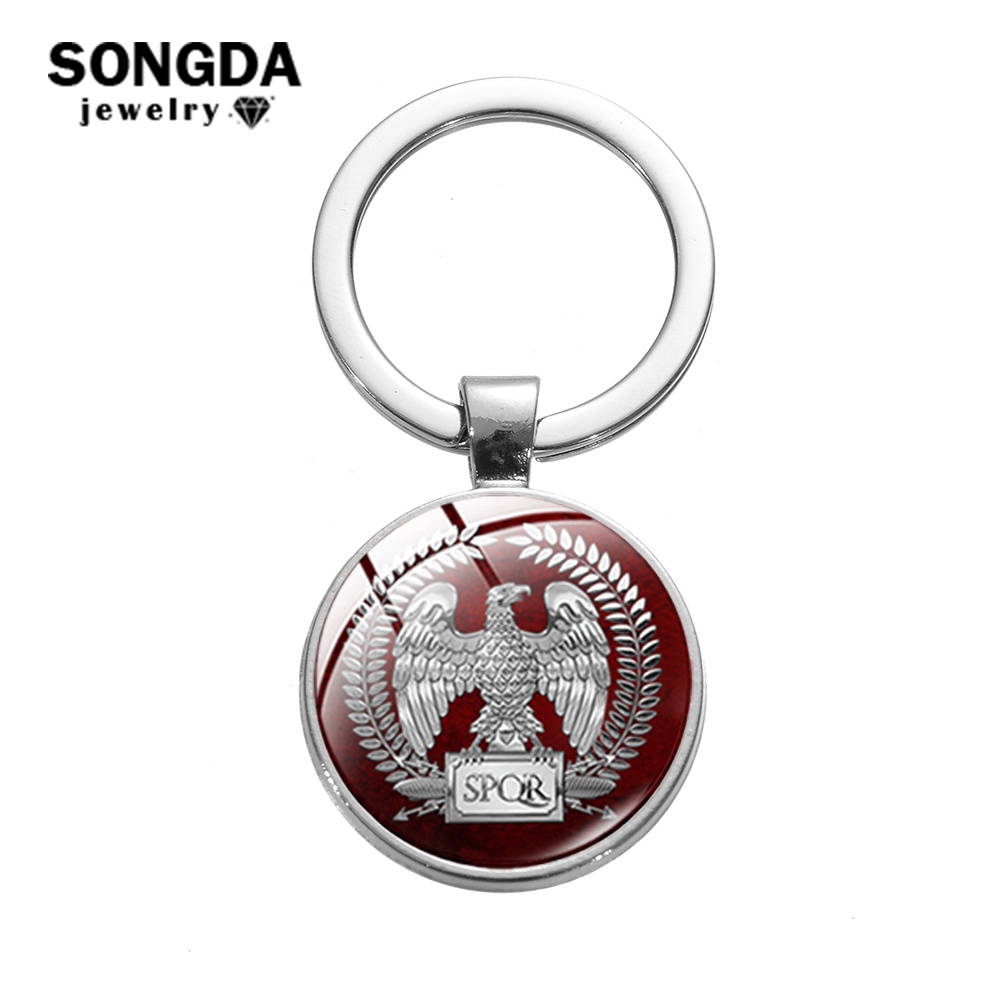 SPQR Roman Empire Key Chain Retro Pattern Glass Cabochon Keychain ...