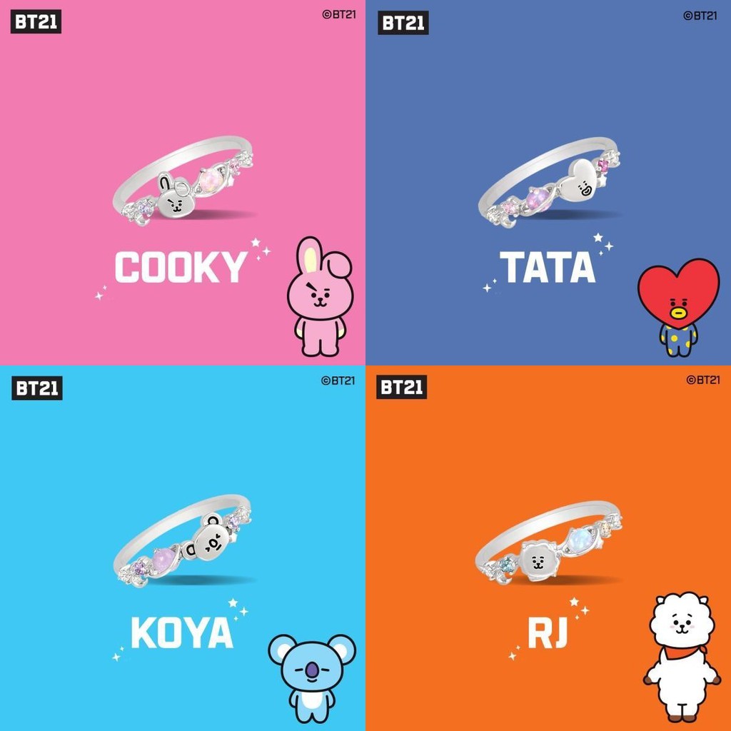 KPOP BTS Official Same BT21 Ring Student Couple Ring Free Size TATA ...