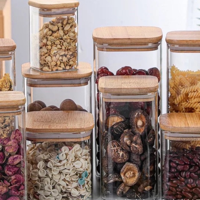 Square Glass Jars, Square Glass Boxes, Square Glass Jars, Wooden Lids ...