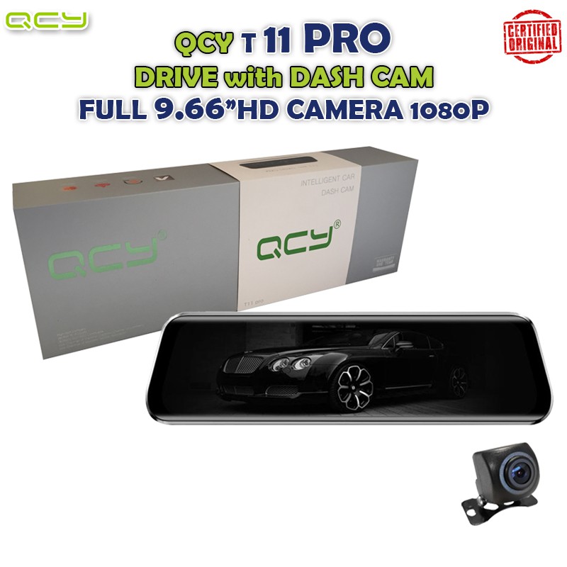 QCY T11 PRO 9.66 inch Touch Car Rearview Mirror DVR Camera Dual Lens ...