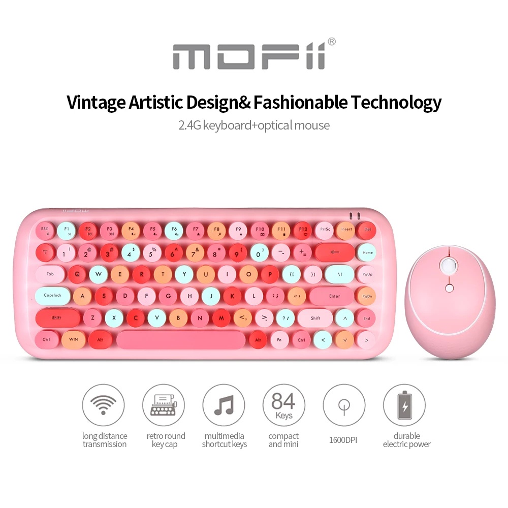 Mofii CANDY Keyboard Mouse Combo Wireless 2.4G Mixed Color 84 Key Mini ...