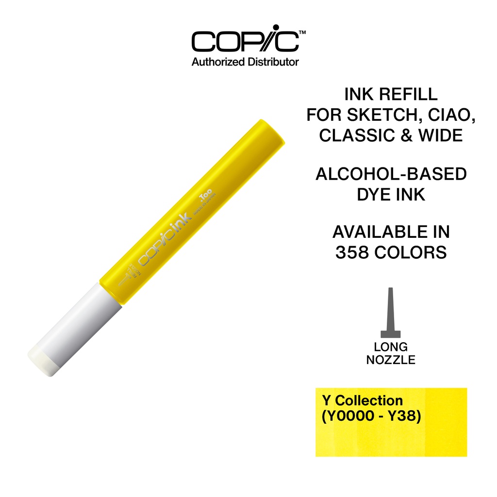 Copic Ink Y ( Yellow Hue) Collection , Refill (Y0000-Y38) | Shopee ...