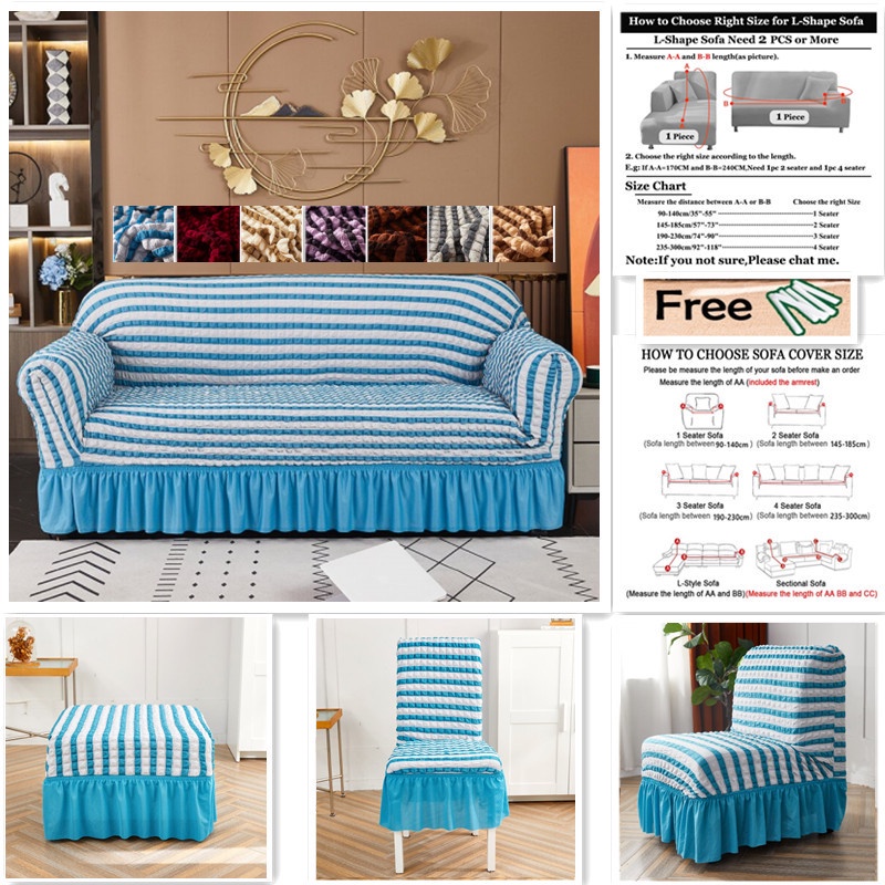 Universal Colorblock Seersucker Sofa Cover Elastic Stretch Sofa Cover ...