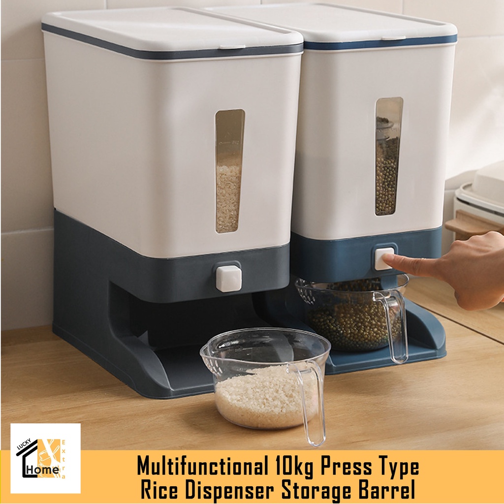 Lucky Multifunctional 10kg Press Type Rice Dispenser Rice Storage ...