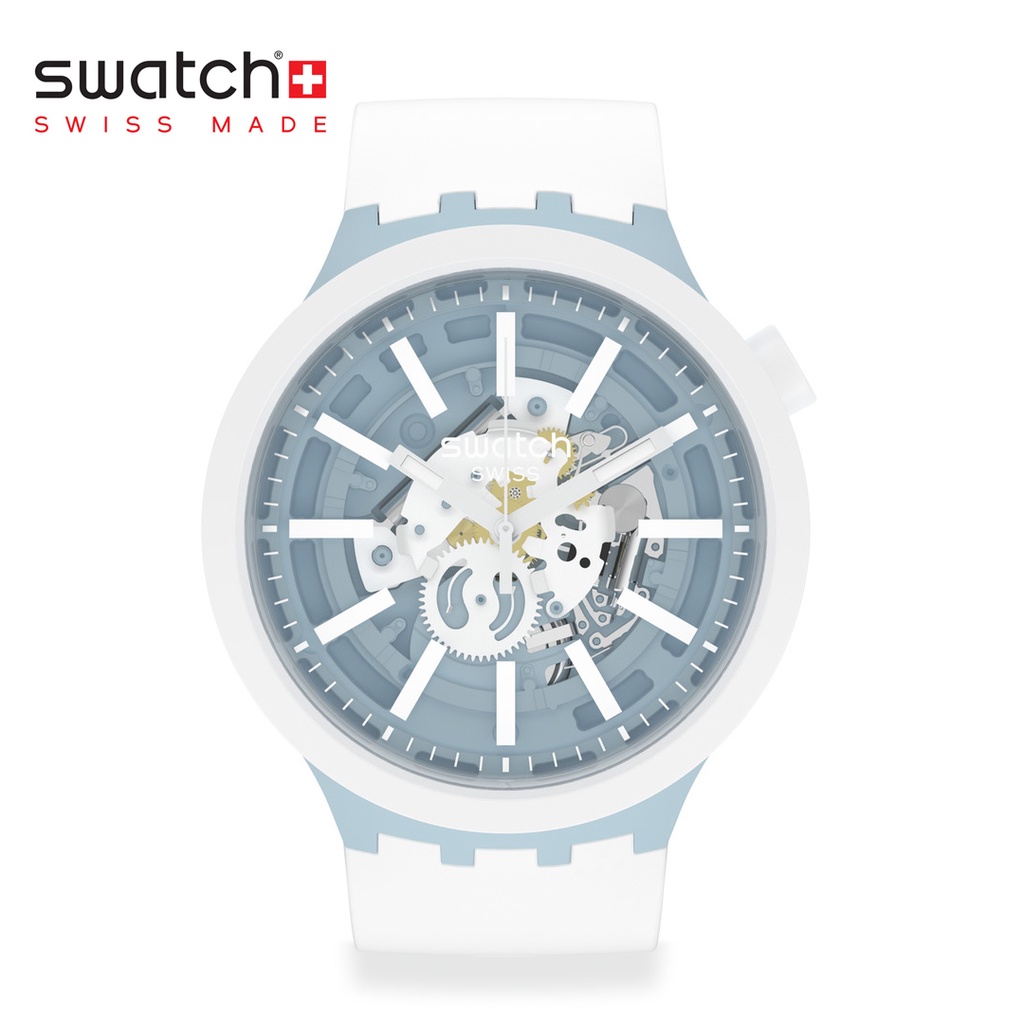 Swatch Big Bold Bioceramic Whice SB03N103 Blue Silicone Strap Watch ...