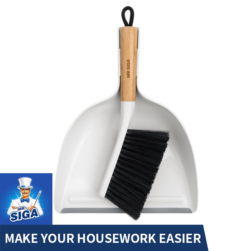 MR.SIGA Dustpan and Brush Set, Portable Cleaning Brush and Dustpan Combo with Bamboo Handle, 1 ...