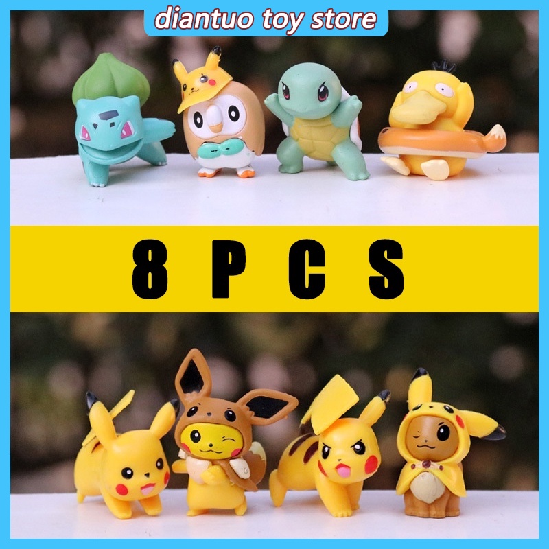 8pcs/set Little Elf Pokémon Pikachu Up To The Duck Ibugeni Turtle Cute ...
