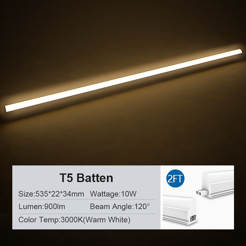 Yankon Led 4pcs Bundle T5 Batten Tube Light 2FT 10W, 3000K/6500K Warm ...