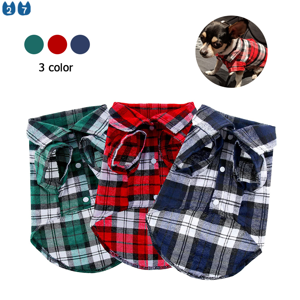『27Pets』Dog Shirts British Style Plaid Cotton Pet Puppy T-Shirt Cat ...