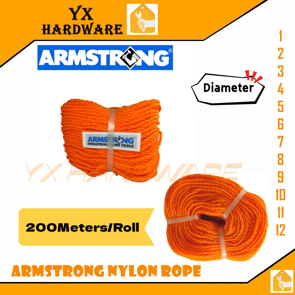 Armstrong Nylon Rope Lubid Hevy Duty Cord Tali 200Meters/Roll 4mm To ...